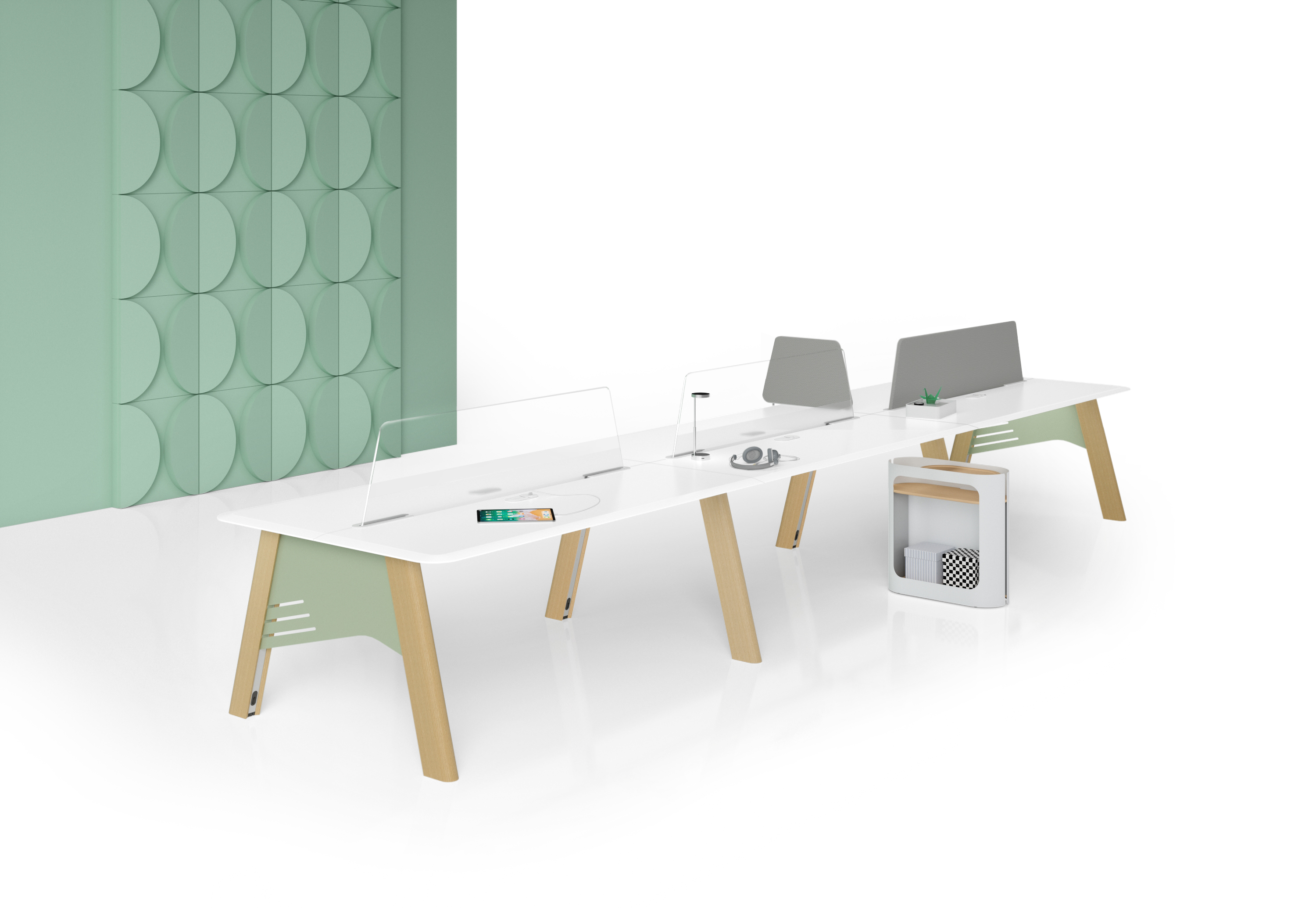 2 - Born Double Bench Dual Chamfered Edge Worktop with A-Shape Mid-leg ...