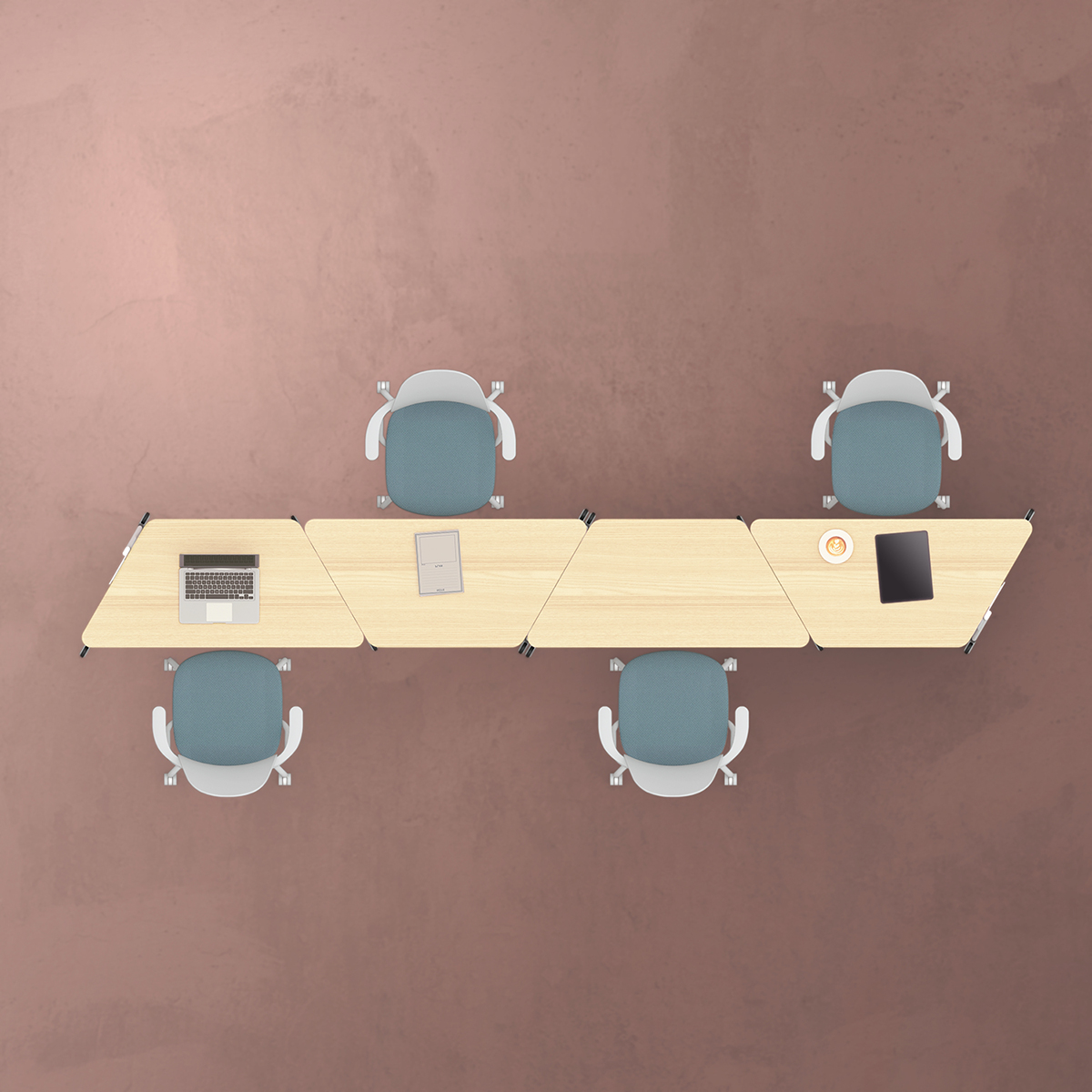 10 - Hockey 4 Trapezoid Desk Cluster - Top View.jpg | Lamex Office ...