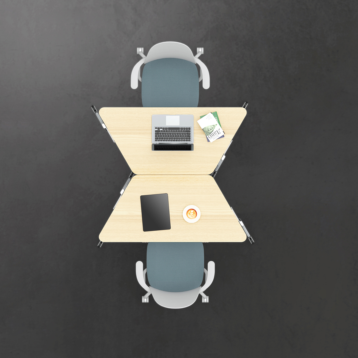 4 - Hockey 2 Trapezoid Desk Cluster - Top View.jpg | Lamex Office ...