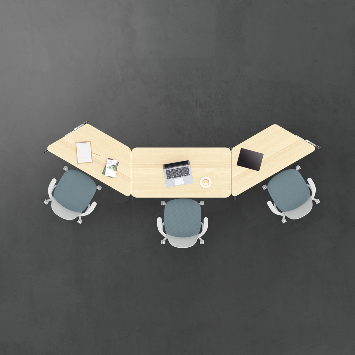 5 - Hockey 3 Trapezoid Desk Cluster - Top View.jpg | Lamex Office ...