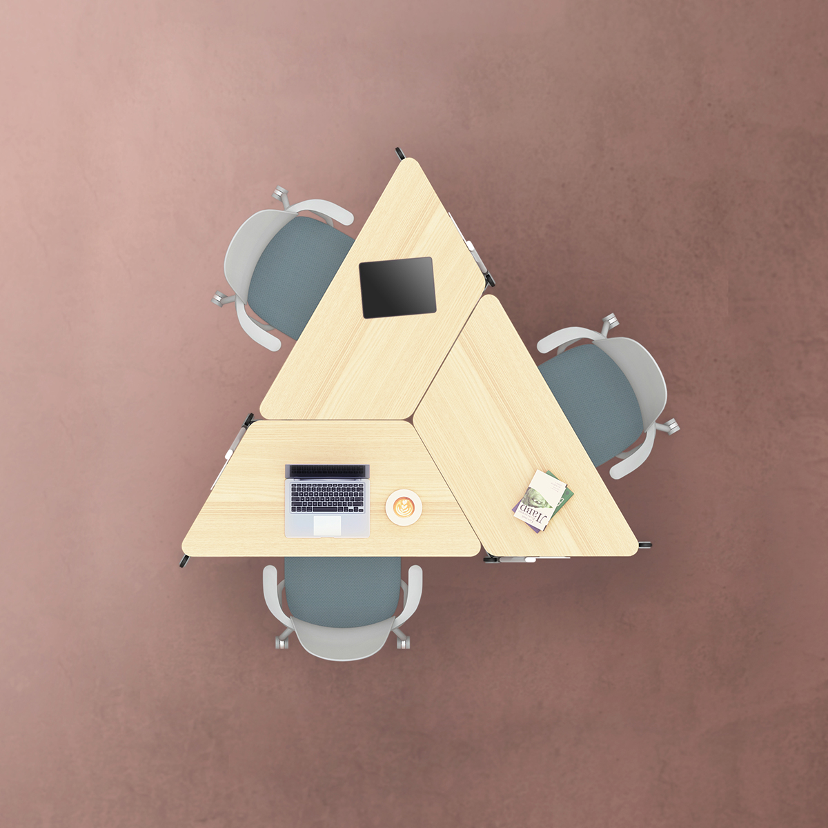 6 - Hockey 3 Trapezoid Desk Cluster - Top View.jpg | Lamex Office ...