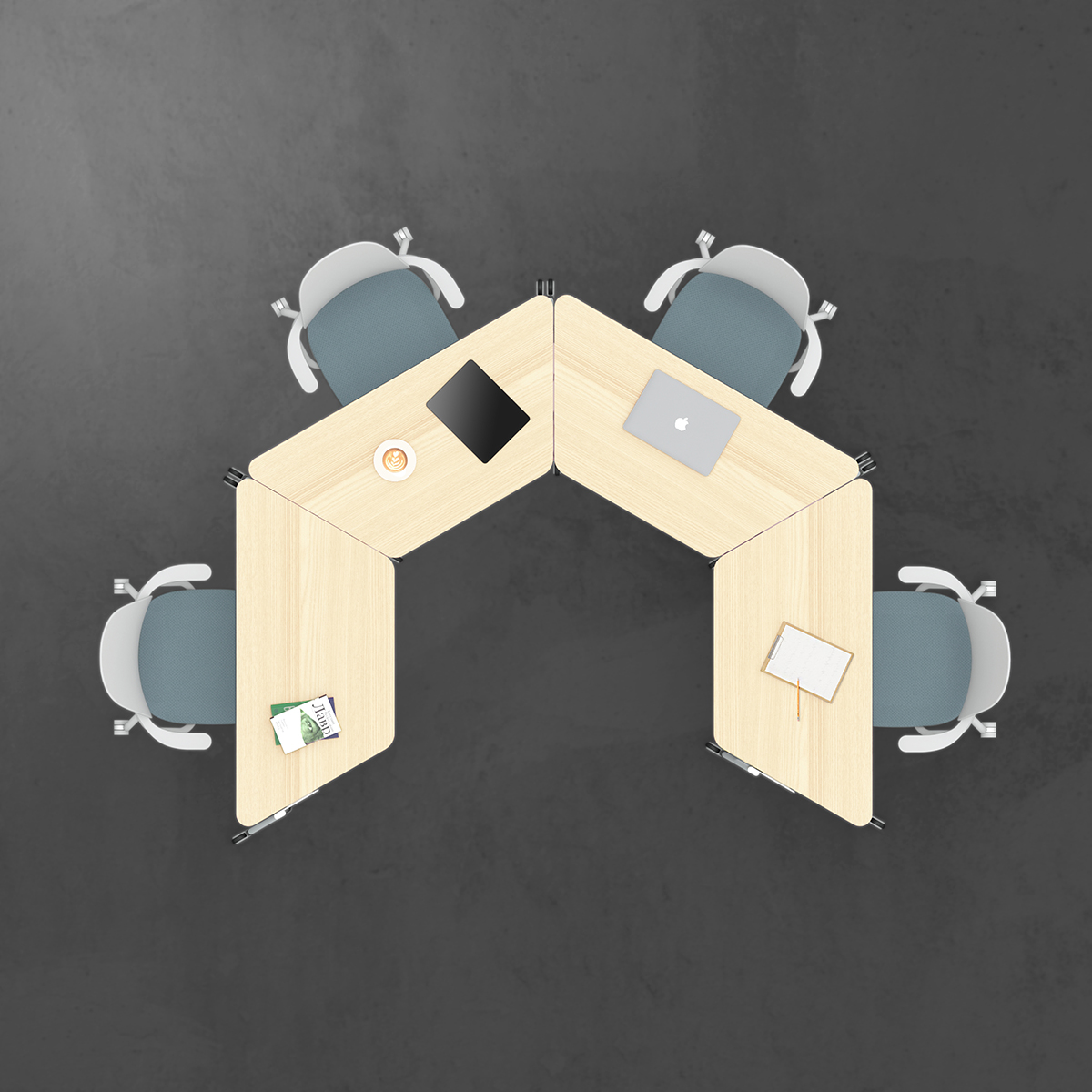 9 - Hockey 4 Trapezoid Desk Cluster - Top View.jpg | Lamex Office ...