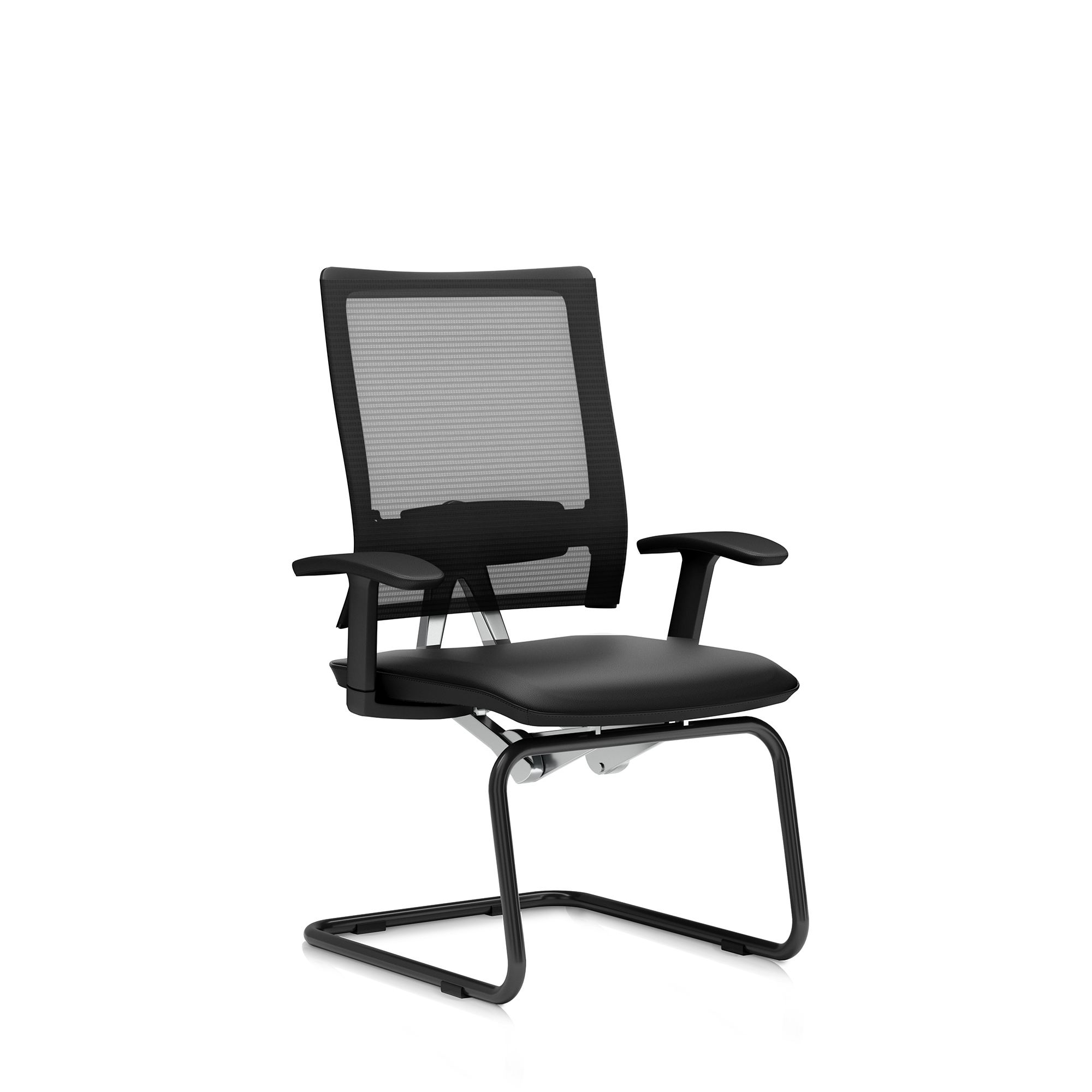 6 - Open Up Conference Chair - Black Frame and Mesh in Black Leather ...