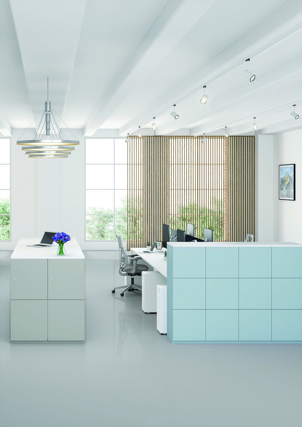 2 - Privi Metal Locker Island and Locker for Bench.jpg | 美时办公家具 | 美时官网